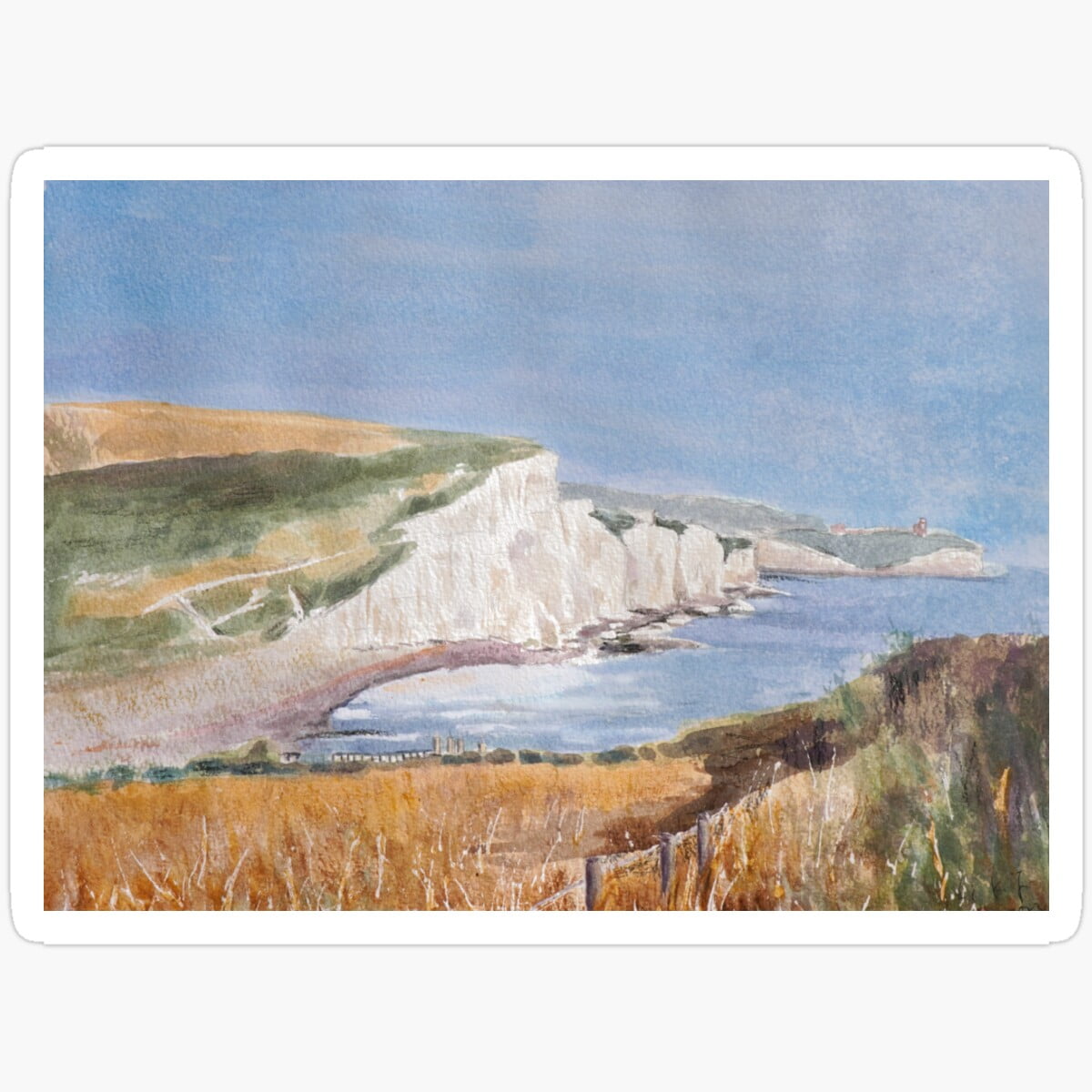 DOPASTICKER Seven Sisters Cliffs Near Brighton Watercolor Painting ...