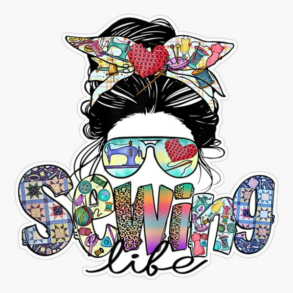 DOPASTICKER Sewing Life Messy Bun Quilting Sticker, Phone Sticker Car ...