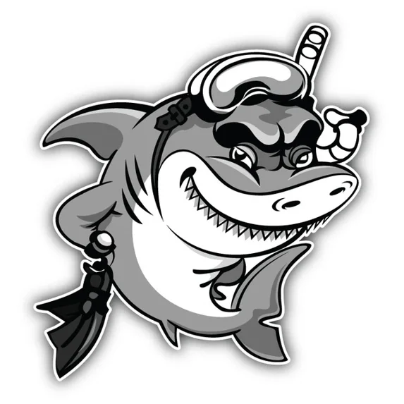 DOPASTICKER Shark Diver Cartoon Car Sticker Phone Water Bottle Stickers ...
