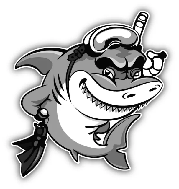 DOPASTICKER Shark Diver Cartoon Sticker Decal Phone Decal Water Bottle ...