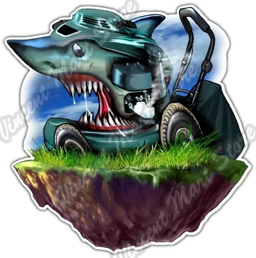 DOPASTICKER Shark Lawn Mower Landscaping Grass Care Car Sticker Decal ...