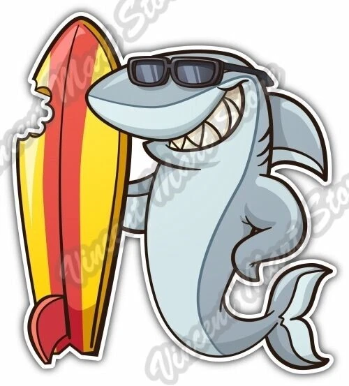 DOPASTICKER Shark Surf Surfboard Surfing Cartoon Gift Car Sticker Decal ...