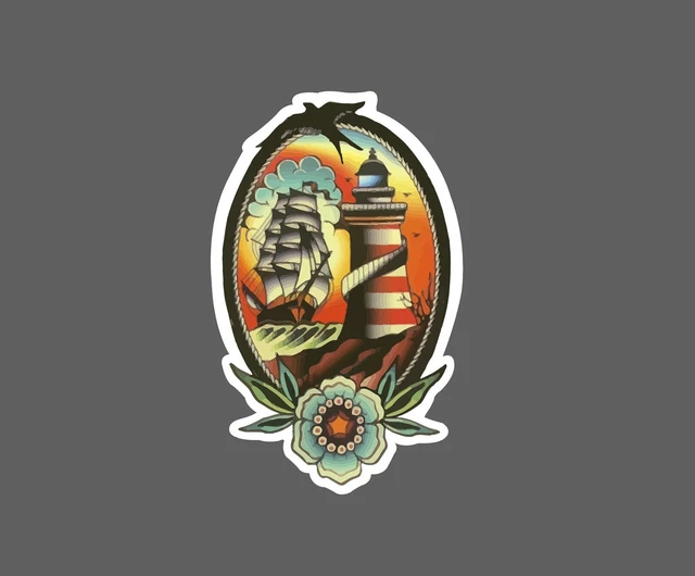 DOPASTICKER Ship Lighthouse Sticker School Nautical Ocean Beach Sticker ...
