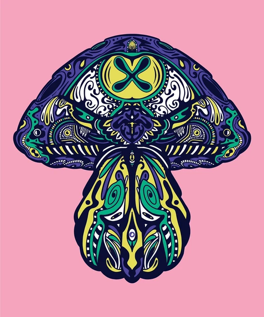 DOPASTICKER Shroom Sticker Pink Colorful Blue Pink Trippy Rainbow ...