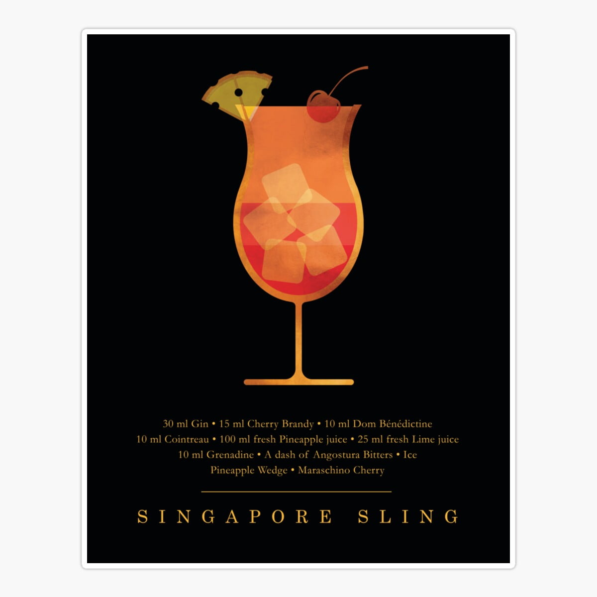 DOPASTICKER Singapore Sling - Cocktail - Clic Cocktails Series - Black ...