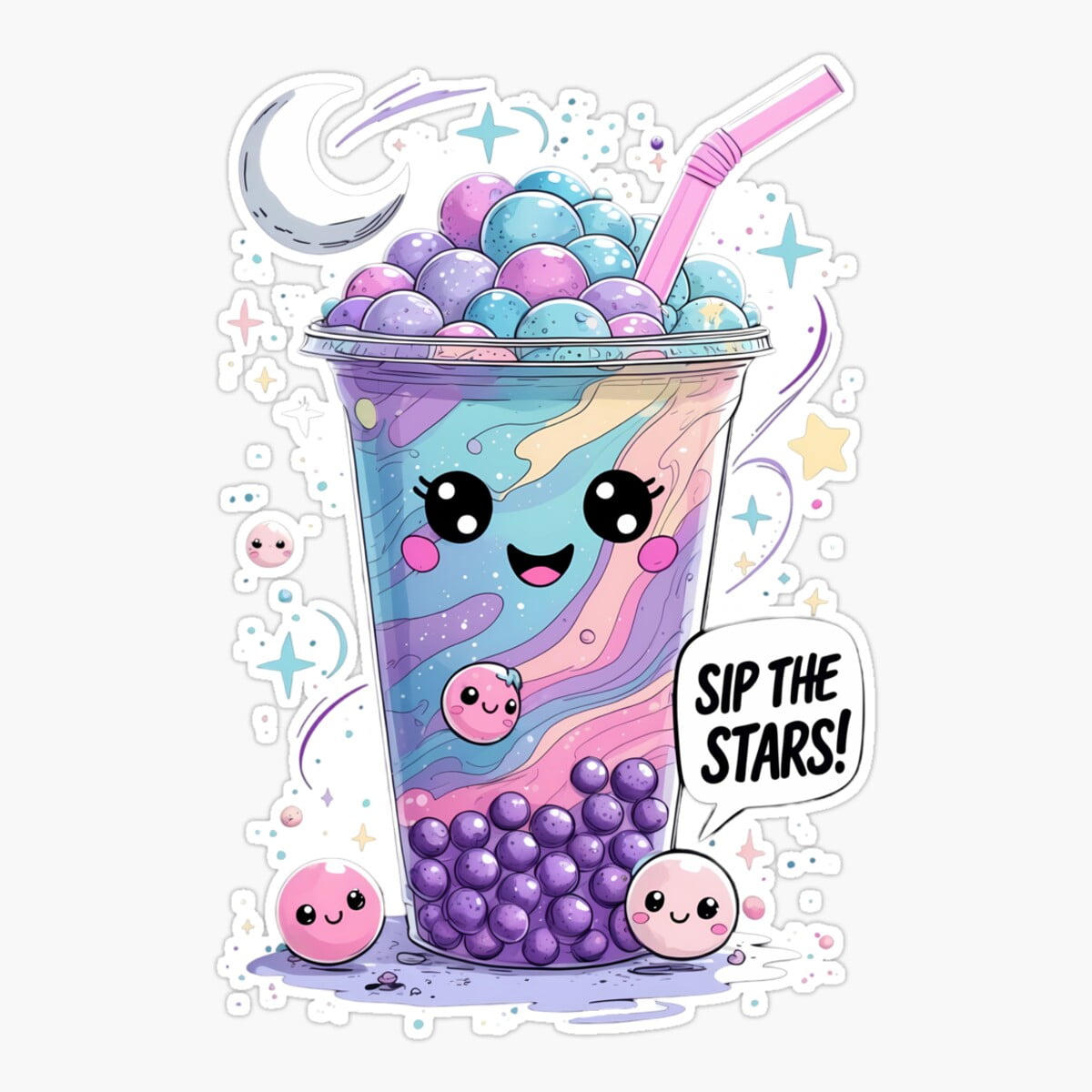 DOPASTICKER Sip The Stars Cosmic Galaxy Boba Tea Sticker, Phone Sticker ...