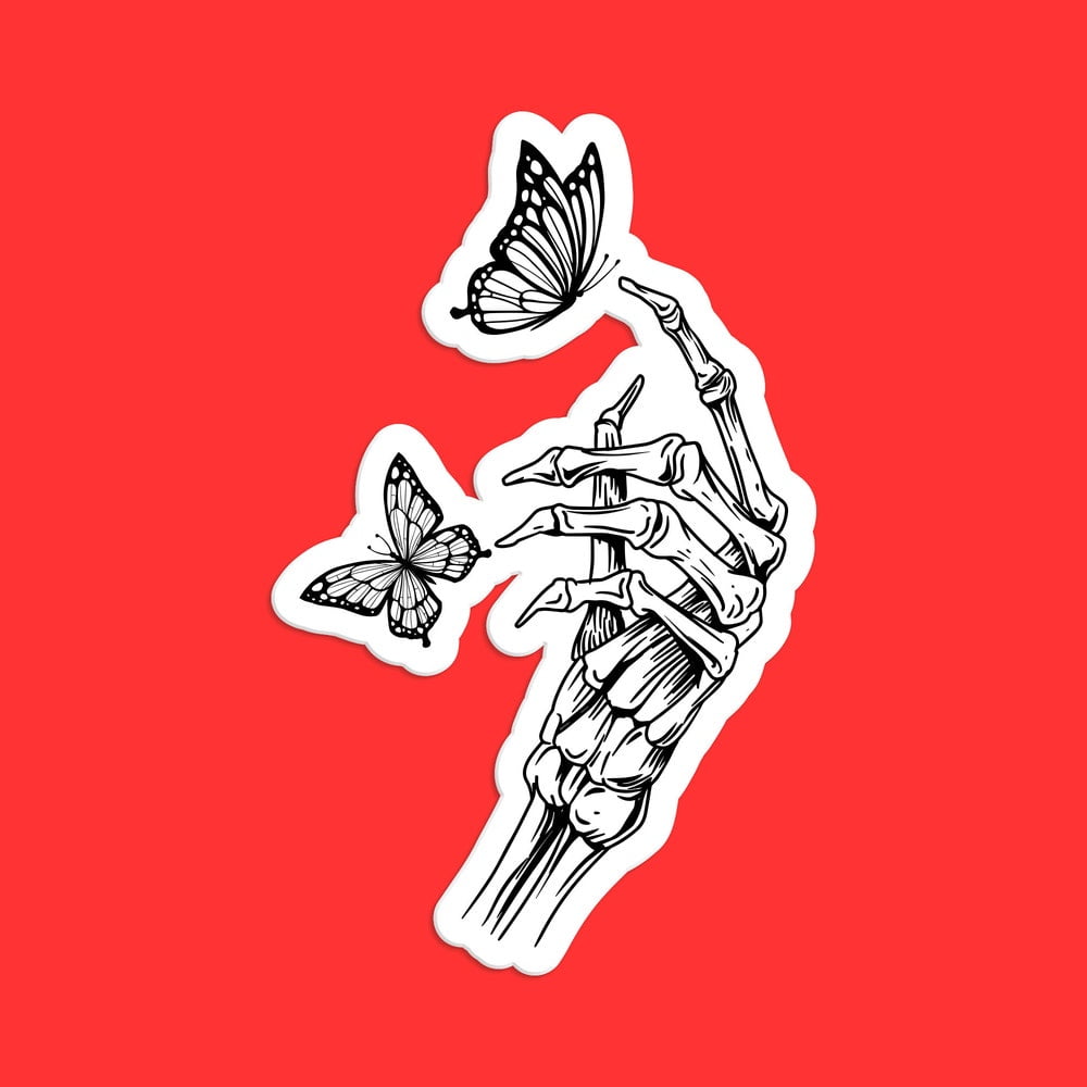 DOPASTICKER Skeletal Hand With Butterflies Sticker, Gothic Art, Life ...