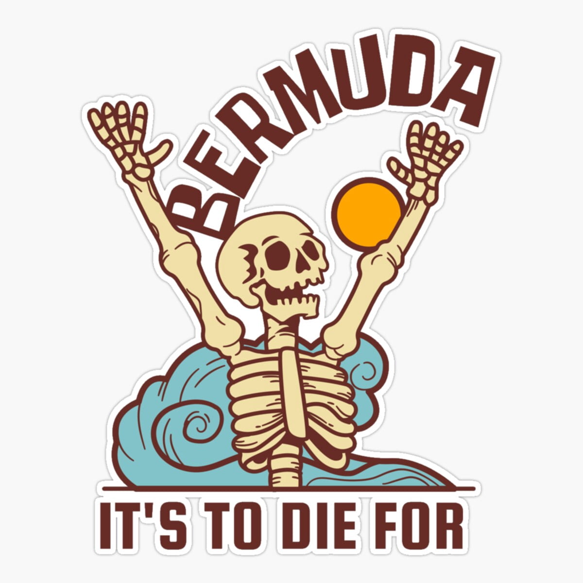 DOPASTICKER Skeleton Bermuda It'S To Die For, Brown Text, Beach, Surf ...