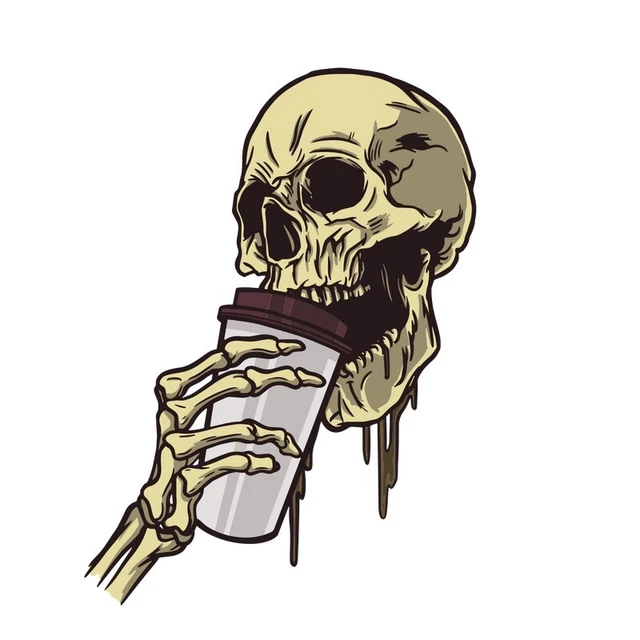 DOPASTICKER Skeleton Drinking Coffee Sticker Death Caffeine Fix Skull ...