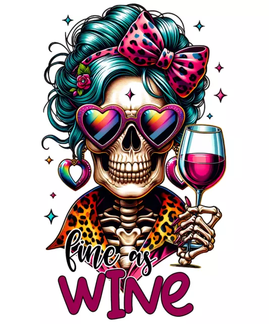 DOPASTICKER Skeleton Girl Sticker Fine As Wine Rainbow Leo.Pard Print ...