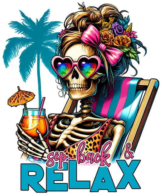 DOPASTICKER Skeleton Girl Sticker Summer Vacation Sit Back And Relax ...