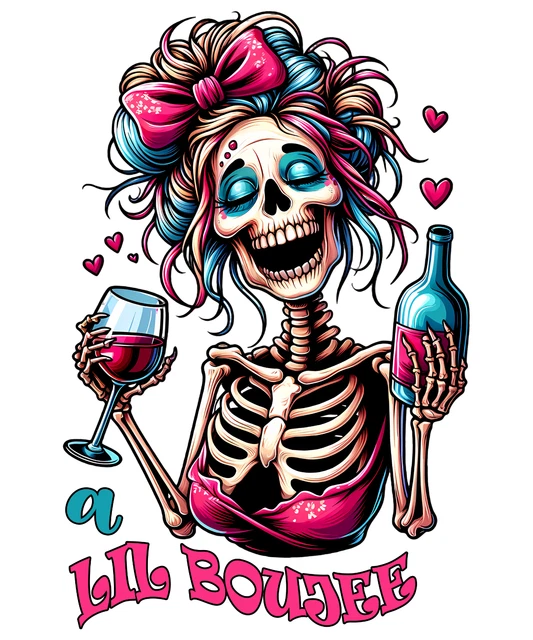 DOPASTICKER Skeleton Girl Sticker Wine A Little Boujee Drinking High ...
