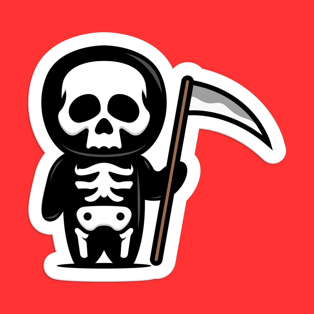 DOPASTICKER Skeleton Scythe Sticker, Grim Reaper Cartoon Art, Hal.Low ...