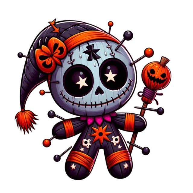 DOPASTICKER Skeleton Voodoo Doll Sticker Black White Pumpkin Halloween ...