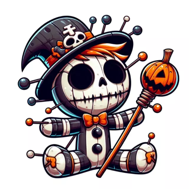 DOPASTICKER Skeleton Voodoo Doll Sticker Black White Pumpkin Halloween ...