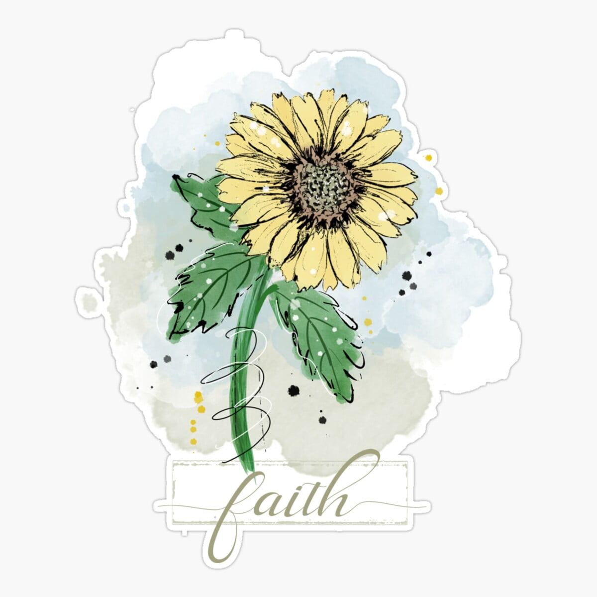 DOPASTICKER Sketchy Doodle Faith Yellow Watercolor Flower Sticker ...