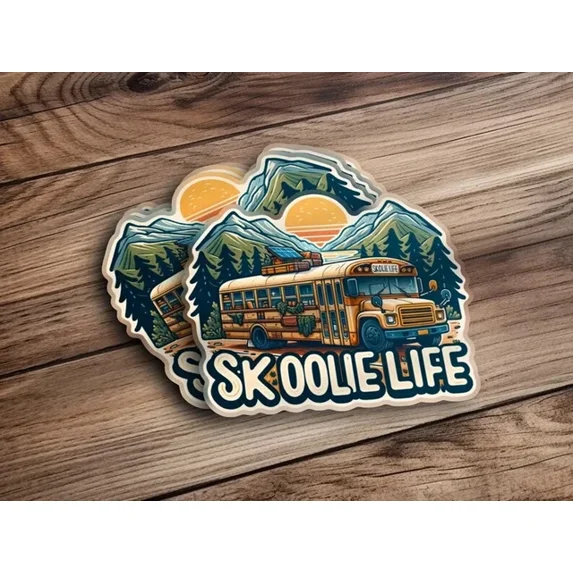 DOPASTICKER Skoolie Life Sticker Vintage Bus & Mountain Sunrise, Retro ...