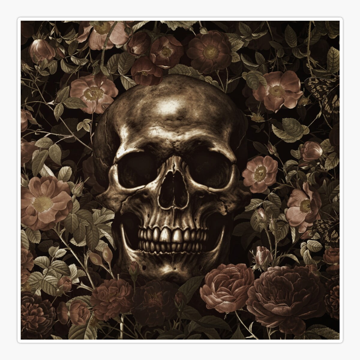 DOPASTICKER Skull And Roses Botanical Night Garden Nightgarden Sticker ...