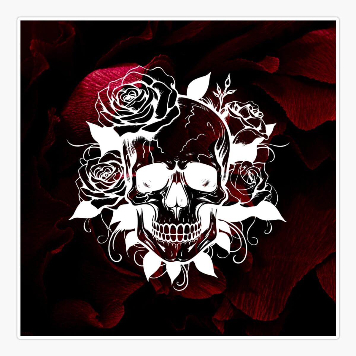 DOPASTICKER Skull And Roses Dark Botanical Sticker, Phone Sticker Car ...