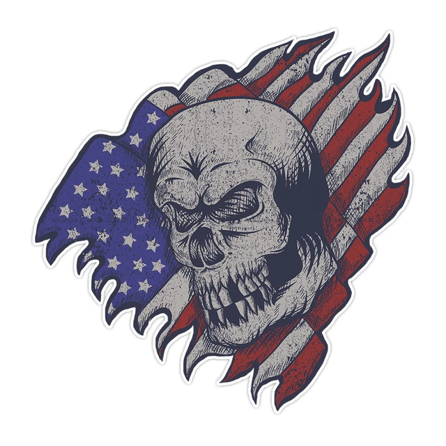 DOPASTICKER Skull And Crossbones In Front Of The American Flag Sticker ...