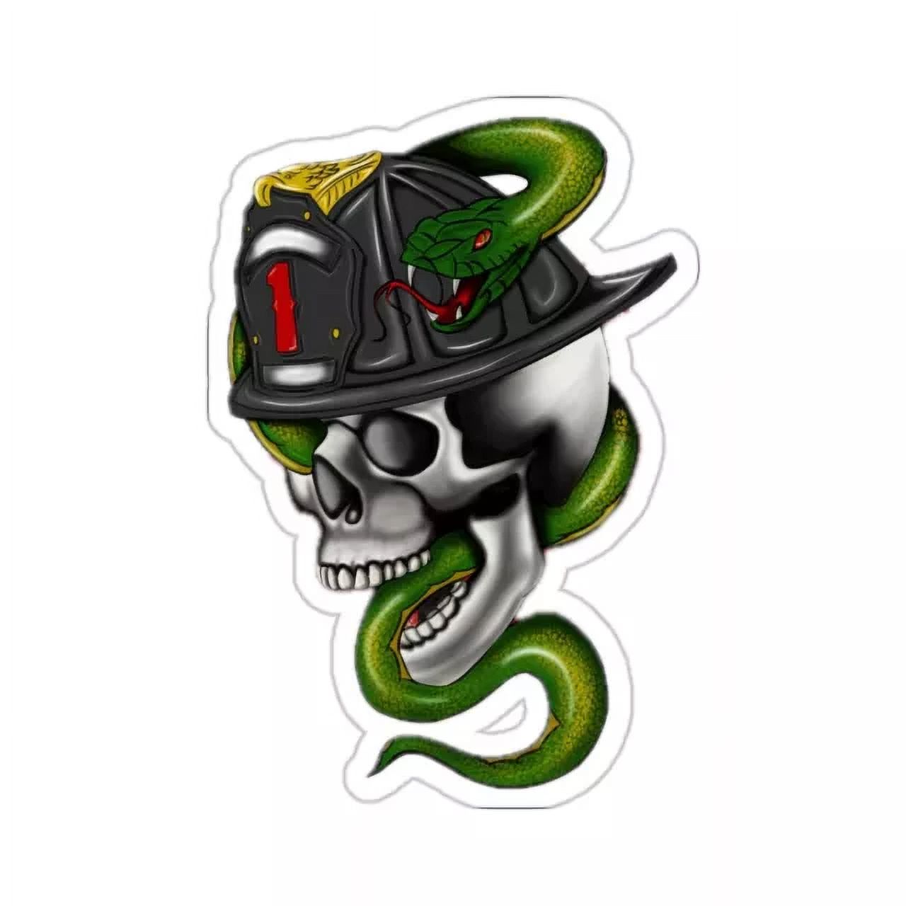 DOPASTICKER Skull Skeleton Snake Firefighter Artwork Sticker, Phone ...