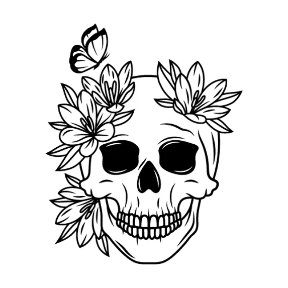 DOPASTICKER Skull Sticker Skeleton Flowers Butterfly Love Floral ...
