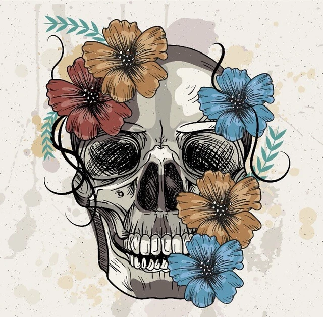 DOPASTICKER Skull Sticker Skeleton Grunge Punk Goth Flowers Street Art ...