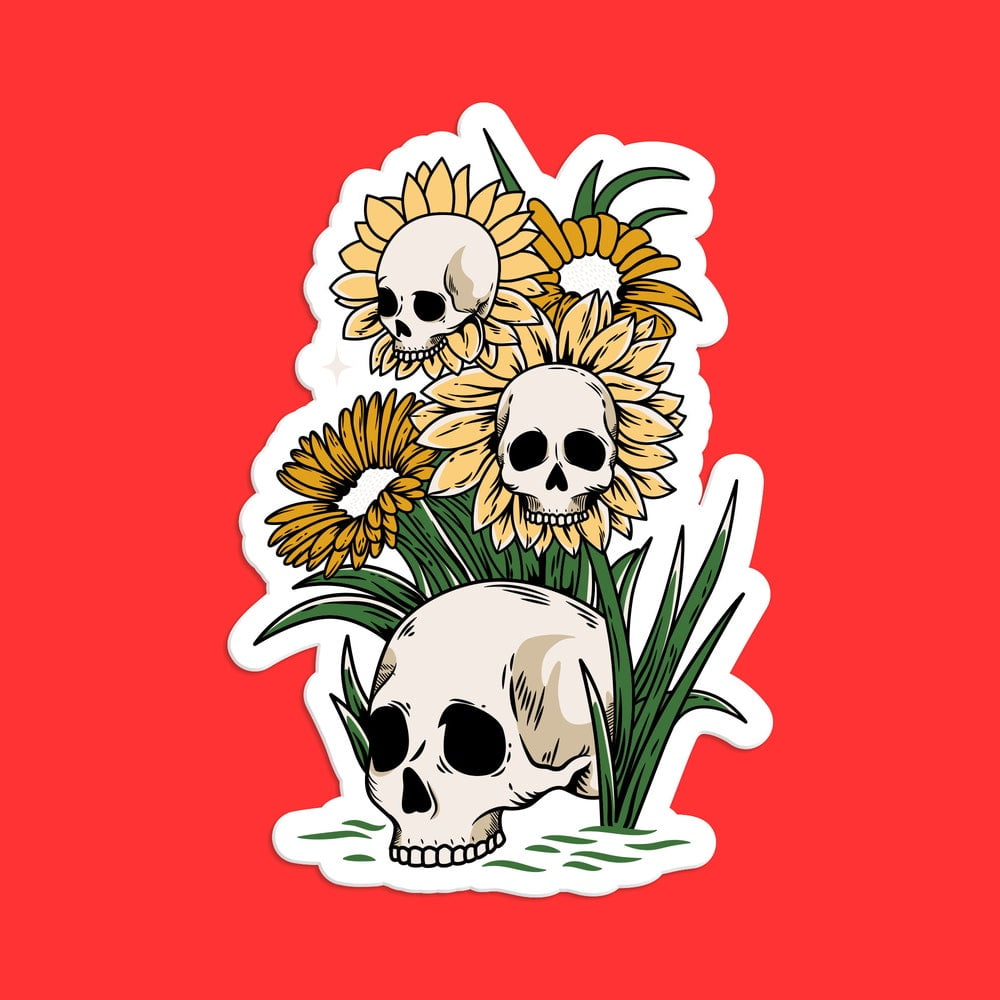 DOPASTICKER Skulls And Suowers Sticker, Gothic Floral Art, Skull Flower ...