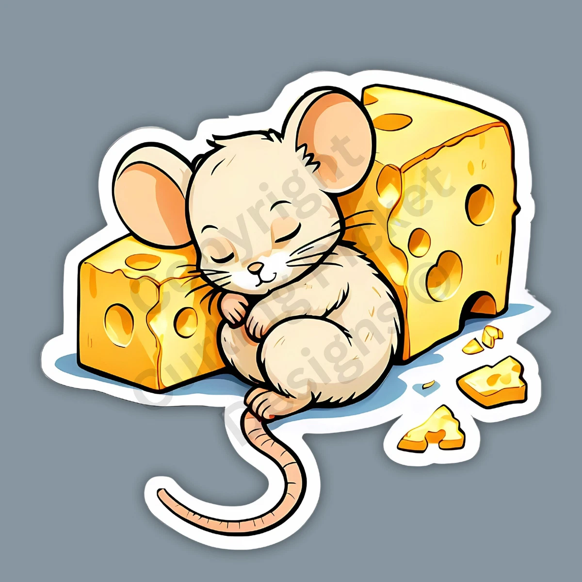 DOPASTICKER Sleeping Mouse Curled Up With Swiss Cheese Adorable Sticker ...