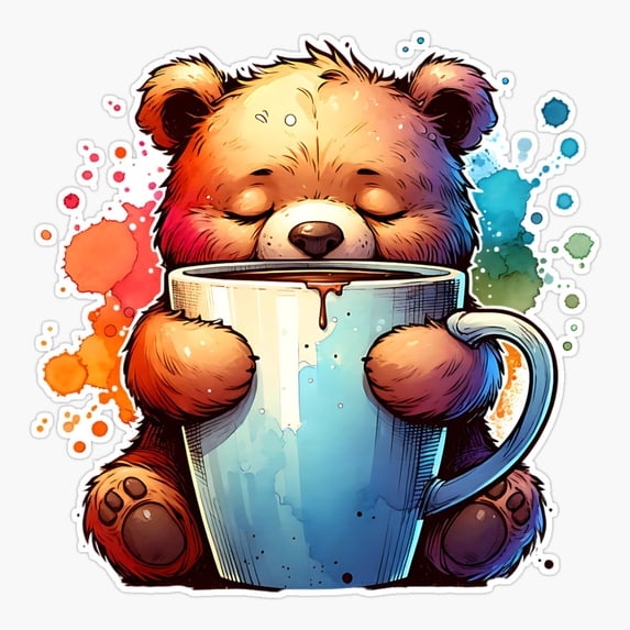 DOPASTICKER Sleepy Baby Bear Hugging Coffee Mug Sticker, Phone Sticker ...