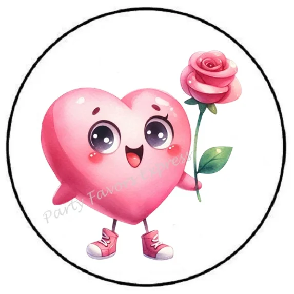 DOPASTICKER Smiley Heart With Rose Love Day Stickers Pary Favors Gift ...
