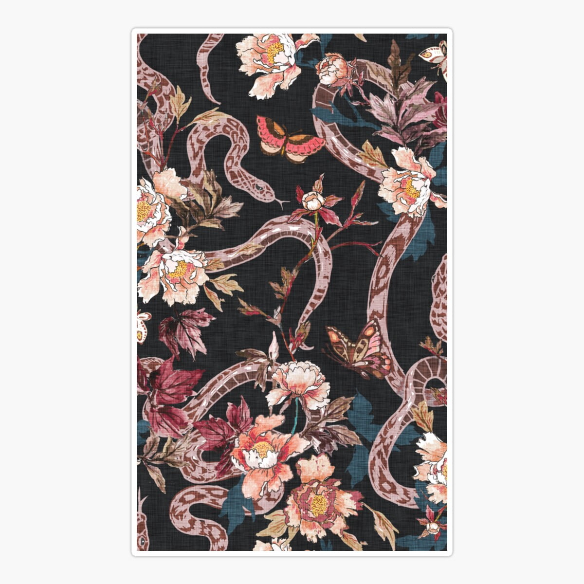 DOPASTICKER Snake And Peony (Black) Sticker, Phone Sticker Car Stickers ...