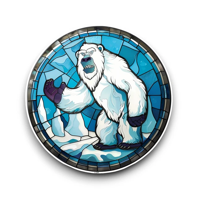 DOPASTICKER Snow Yeti Monster Stained Glass Style Window Design Opaque ...