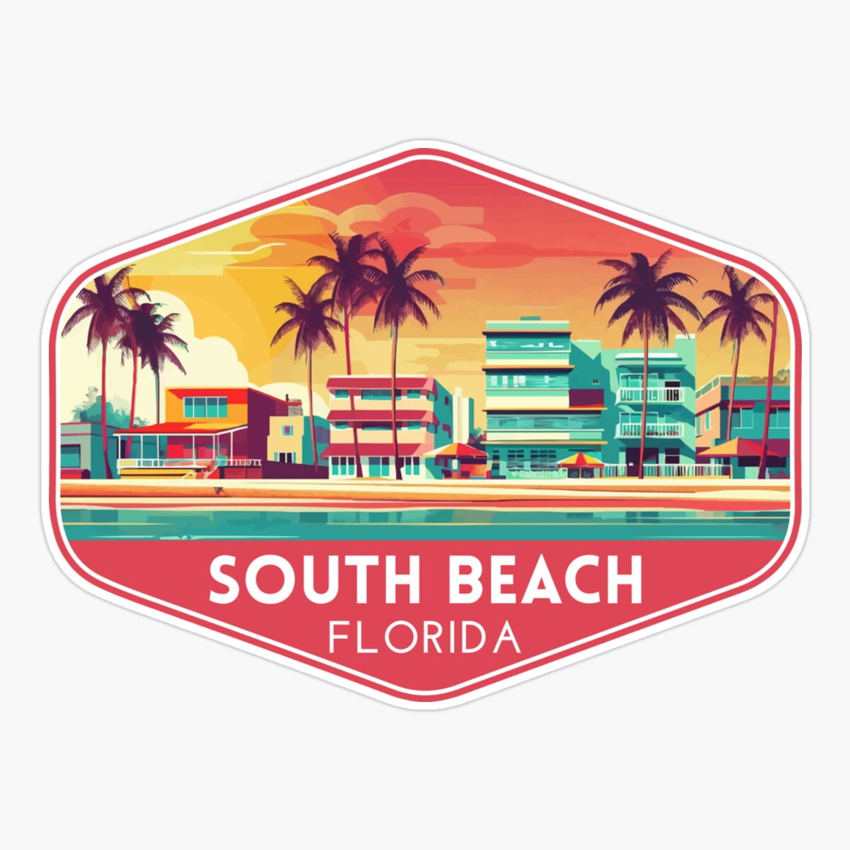DOPASTICKER South Beach Florida Travel Art Sticker, Phone Sticker Car ...