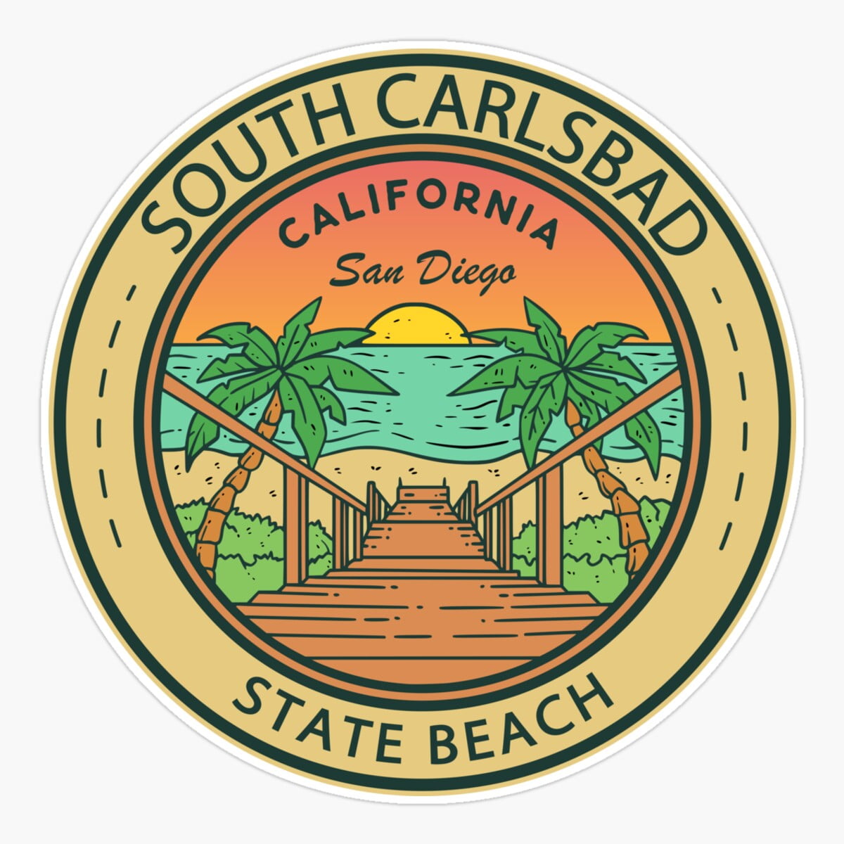 DOPASTICKER South Carlsbad State Beach California Circle Badge Sticker ...
