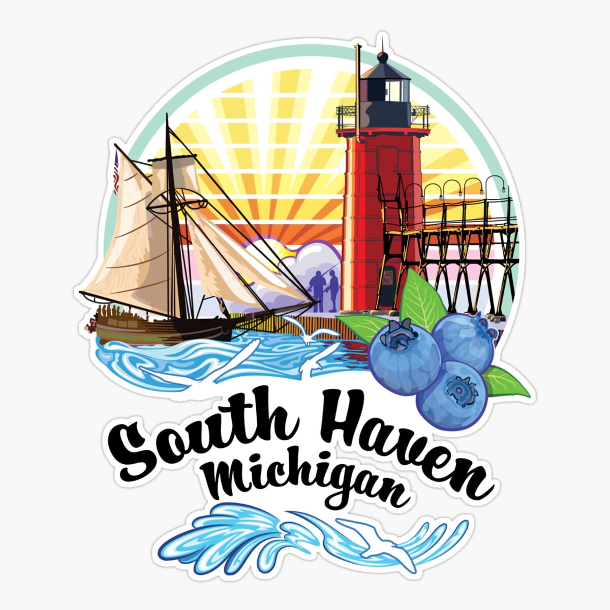 DOPASTICKER South Haven Michigan Usa Lighthouse On South Pier With Tall ...