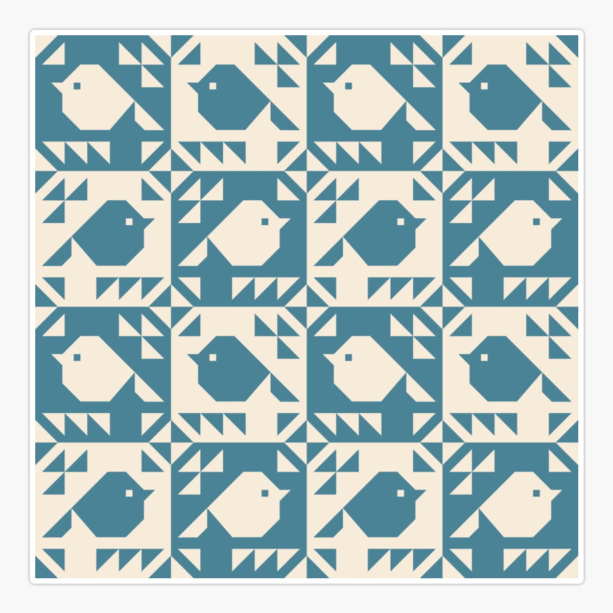 DOPASTICKER Sparrows Cheater Quilt Petrol Blue Cream Block Print ...