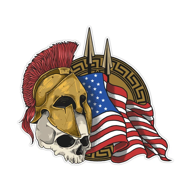 DOPASTICKER Spartan Usa Flag Skull Patch Sticker Military Decal Phone ...