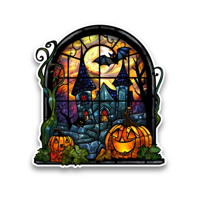 DOPASTICKER Spooky Haunted House Stained Glass Style Window Design ...