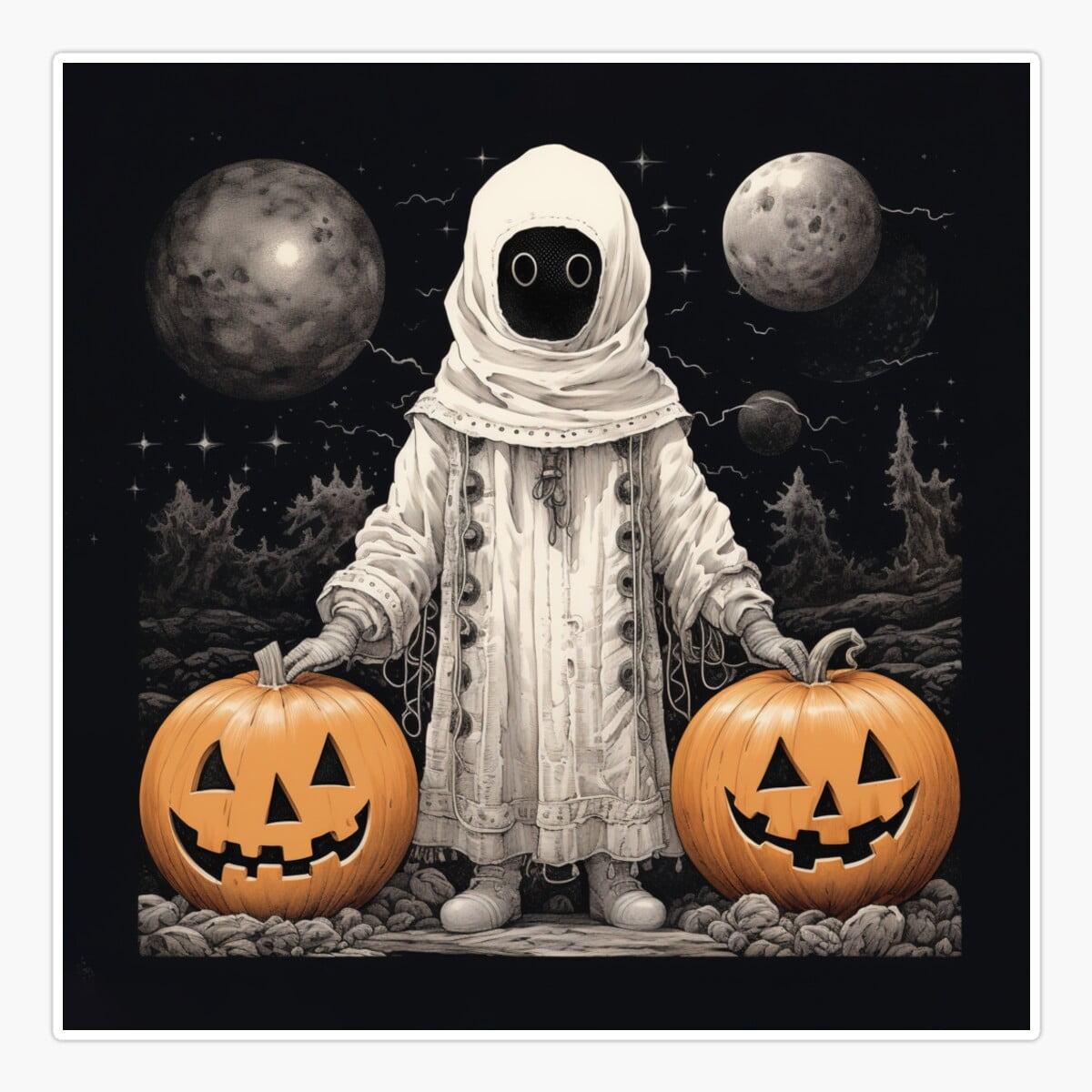 DOPASTICKER Spooky Victorian Ghost And Skulls Sticker, Phone Sticker ...