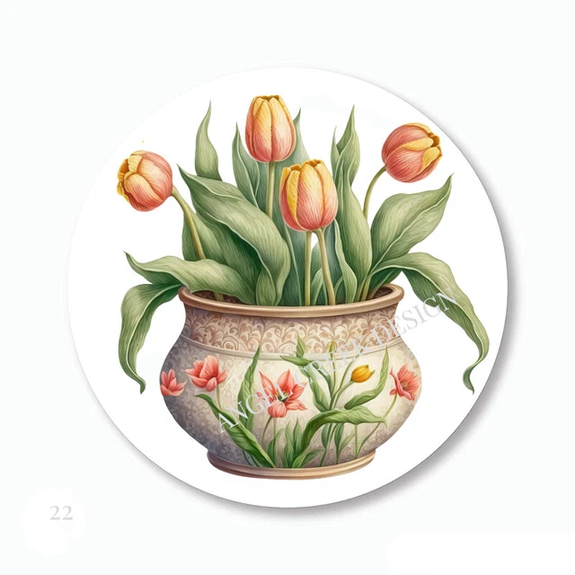 DOPASTICKER Spring Planter W/Tulips Scrapbook Stickers Phone Decal ...