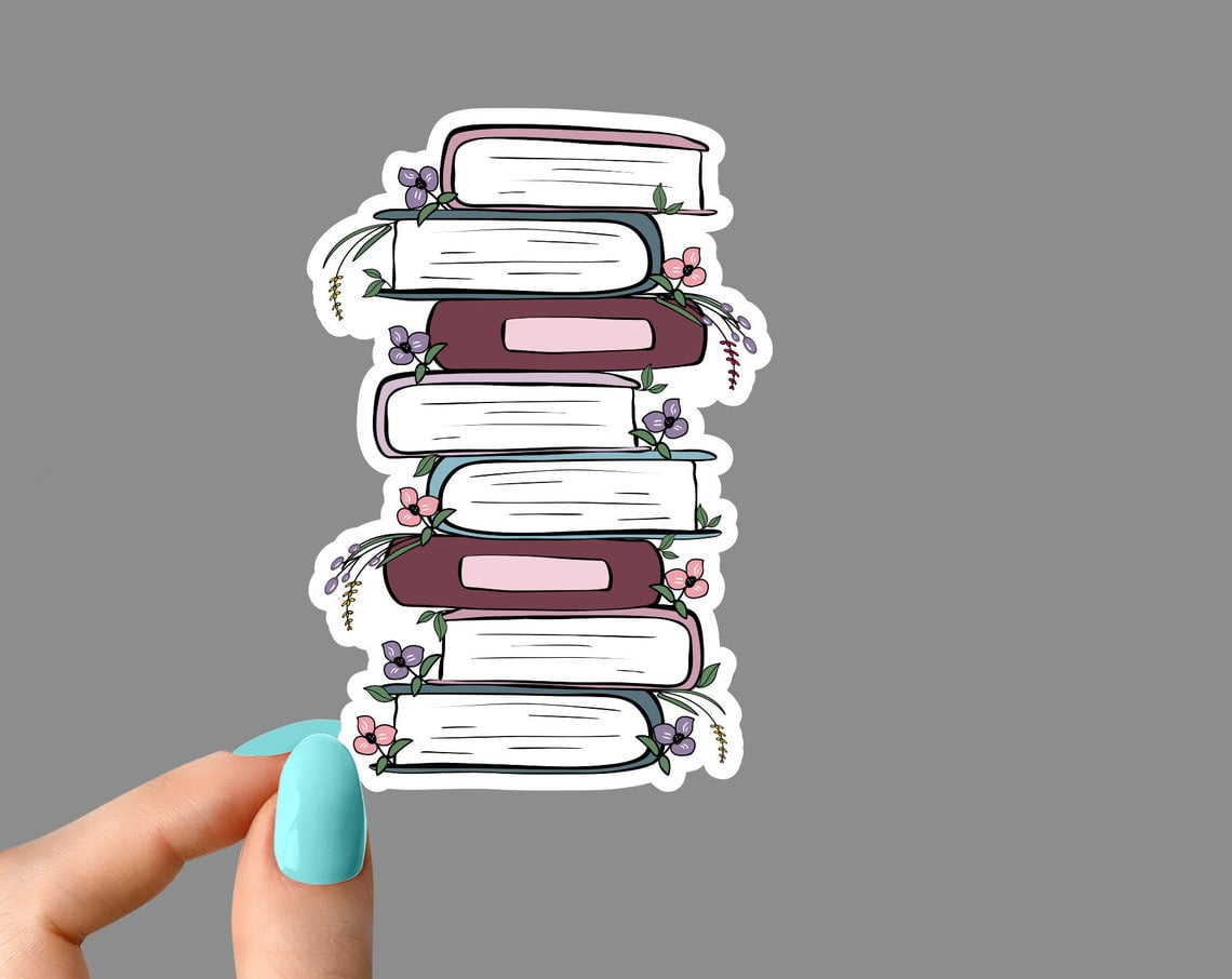 DOPASTICKER Stacked Books Flower #1 Sticker, Book Sticker, Books ...