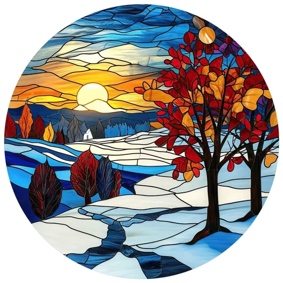 DOPASTICKER Stained Glass Winter Landscape Sticker Car Sticker Winter ...