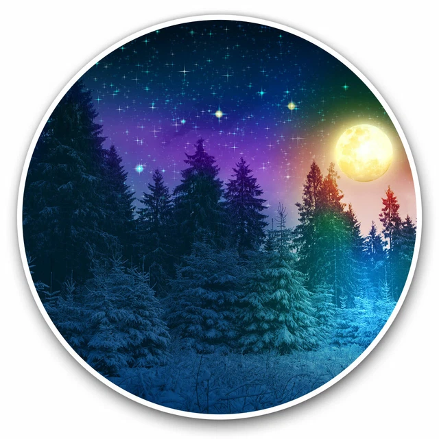 DOPASTICKER Starry Night Scene Snowy Forest Ski Cool Gift, Phone ...