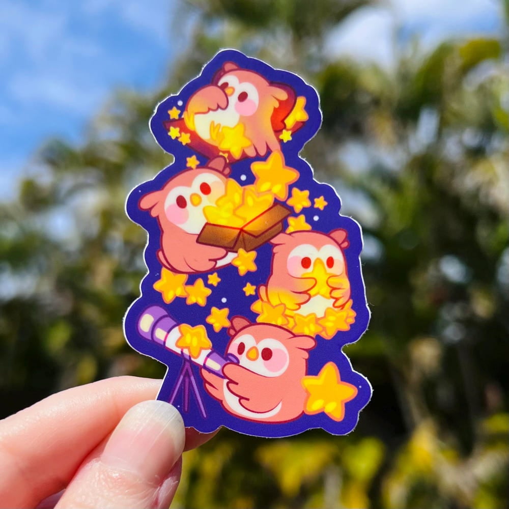 DOPASTICKER Starry Owls Kawaii Hand Drawn Night Sky Sticker Phone ...