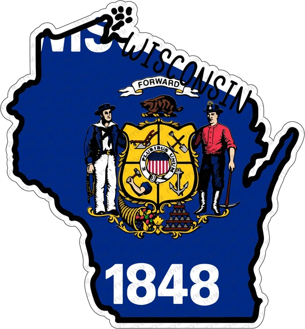 DOPASTICKER State Of Wisconsin Flag Map Sticker Decal Usa Wisconsin ...