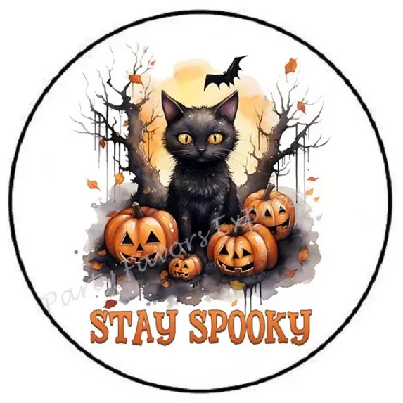 DOPASTICKER Stay Spooky Black Cat Hallo.Ween Stickers Favors Gift You ...