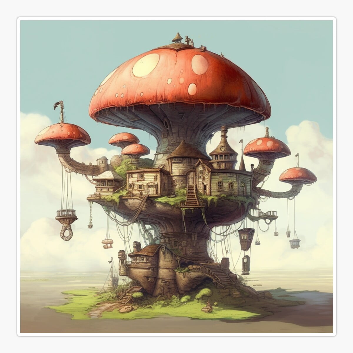 DOPASTICKER Steam Punk Mushroom House Sticker, Phone Sticker Car ...