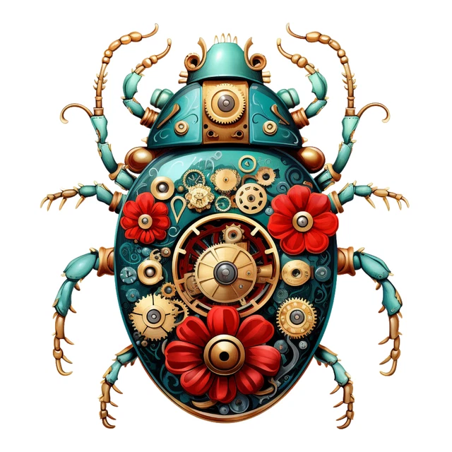 DOPASTICKER Steampunk Beetle Sticker Clockwork Gear Science Fiction Industrial Sunflower Phone ...