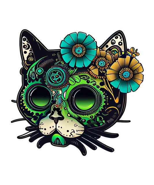 DOPASTICKER Steampunk Cat Sticker Green Kitten Gears Machine Goggles ...